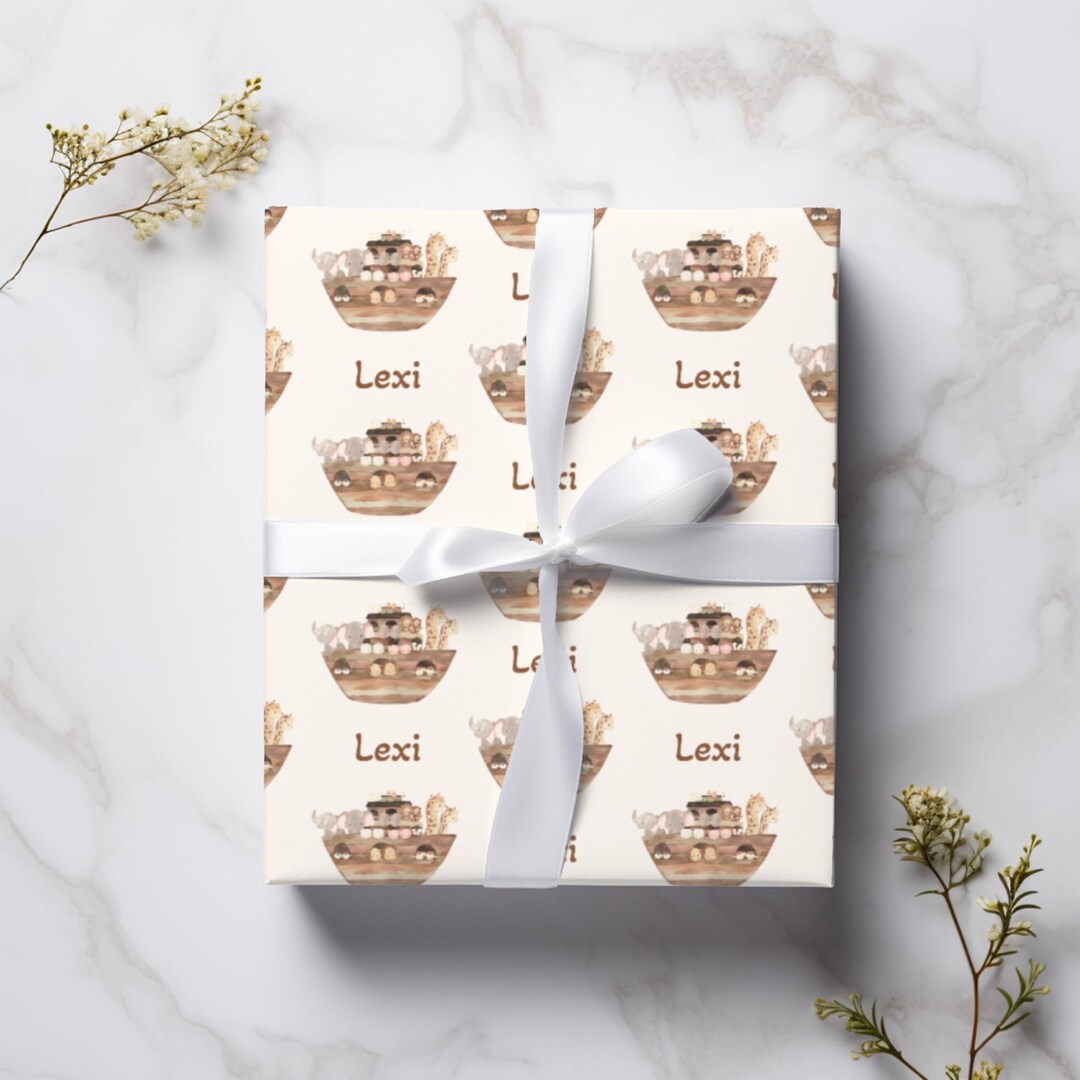 Custom Noah's Ark Baby Gift Wrap Papers L Personalized Wrapping Paper ...