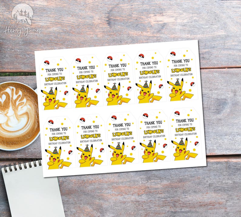 Pokemon Birthday Thank You Tag, Pikachu Thank You Tags, Pokemon ...