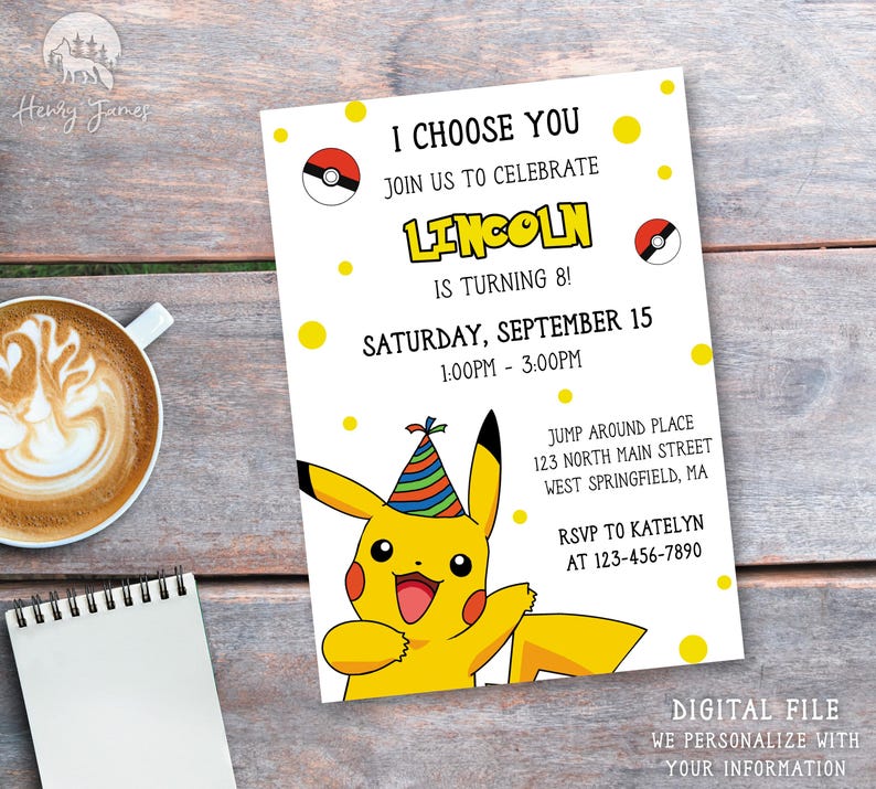 Pokemon Birthday Invitation, Pikachu Birthday Invite, Pokemon Birthday ...