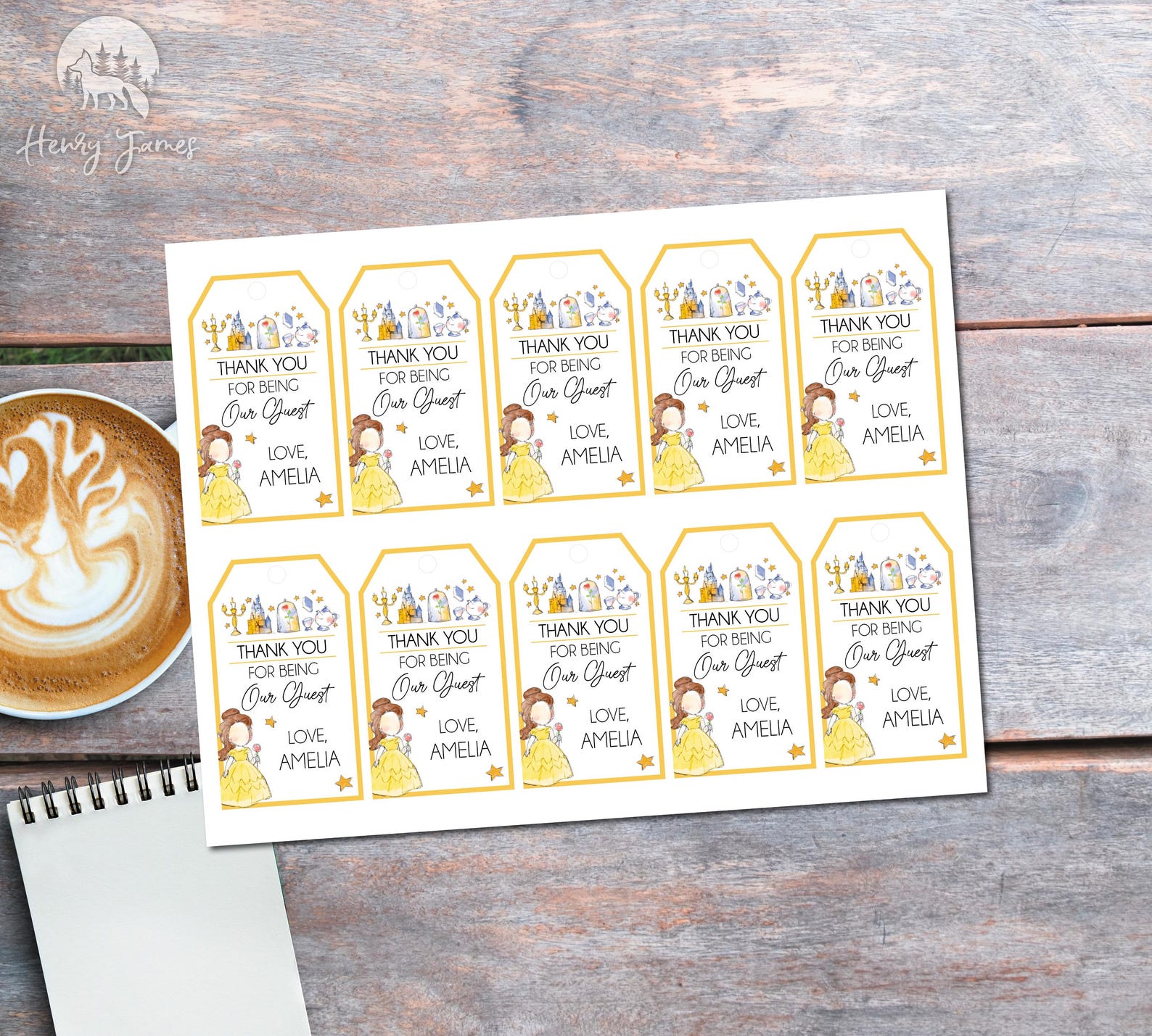 Beauty and the Beast Birthday Thank You Tag Princess Belle Favor Tags ...