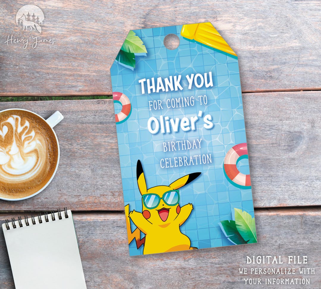 Pokemon Birthday Thank You Tag, Pikachu Thank You Tags, Pokemon Pool ...