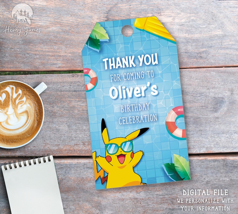 Pokemon Birthday Thank You Tag, Pikachu Thank You Tags, Pokemon Pool ...