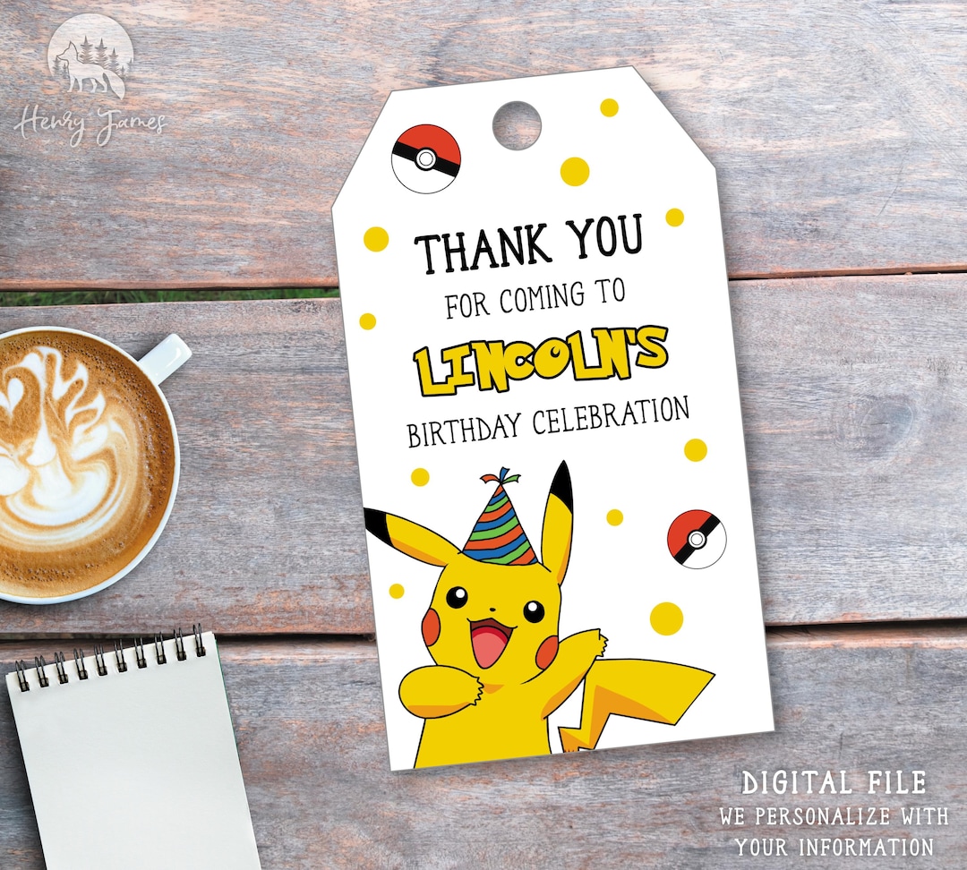Pokemon Birthday Thank You Tag, Pikachu Thank You Tags, Pokemon ...