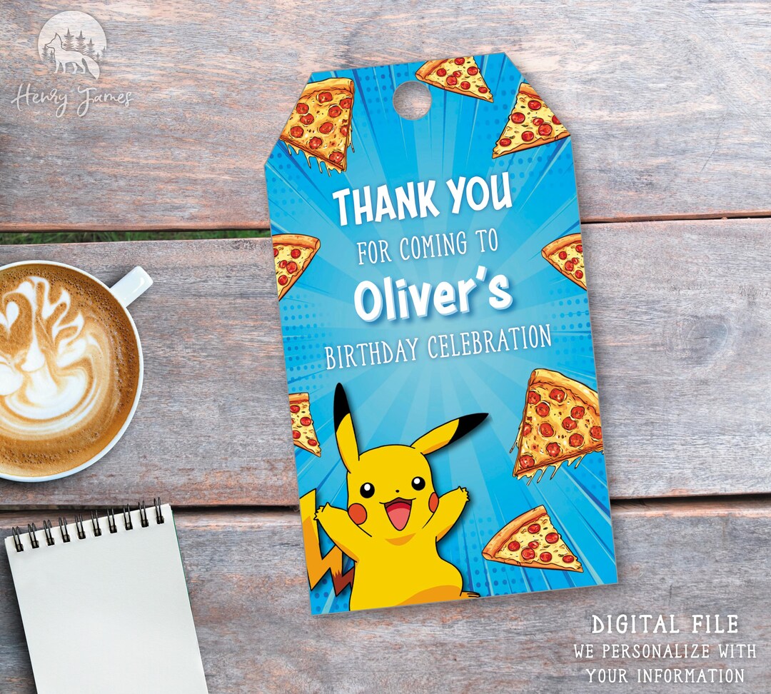 Pokemon Birthday Thank You Tag, Pikachu Thank You Tags, Pokemon Pizza ...