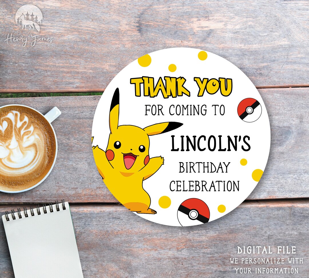 Pokemon Favor Sticker, Pikachu Personalized Circle Label, Birthday ...