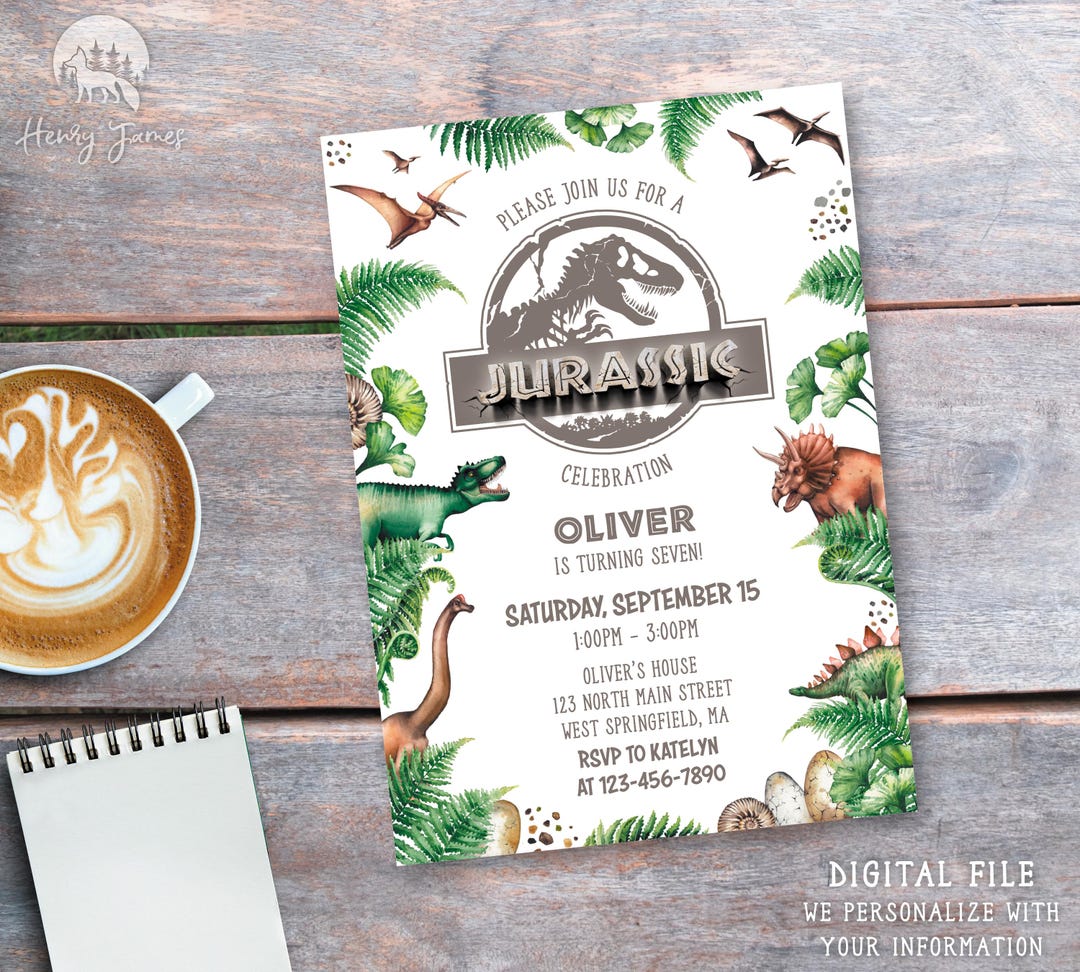 Jurassic World Birthday Invitation Jurassic Park Birthday Invite Boy ...