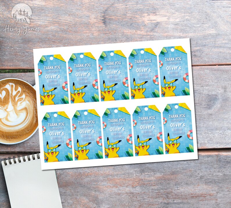 Pokemon Birthday Thank You Tag, Pikachu Thank You Tags, Pokemon Pool ...