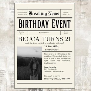 Newspaper Birthday Invitation, Birthday Invite, Vintage Newspaper ...