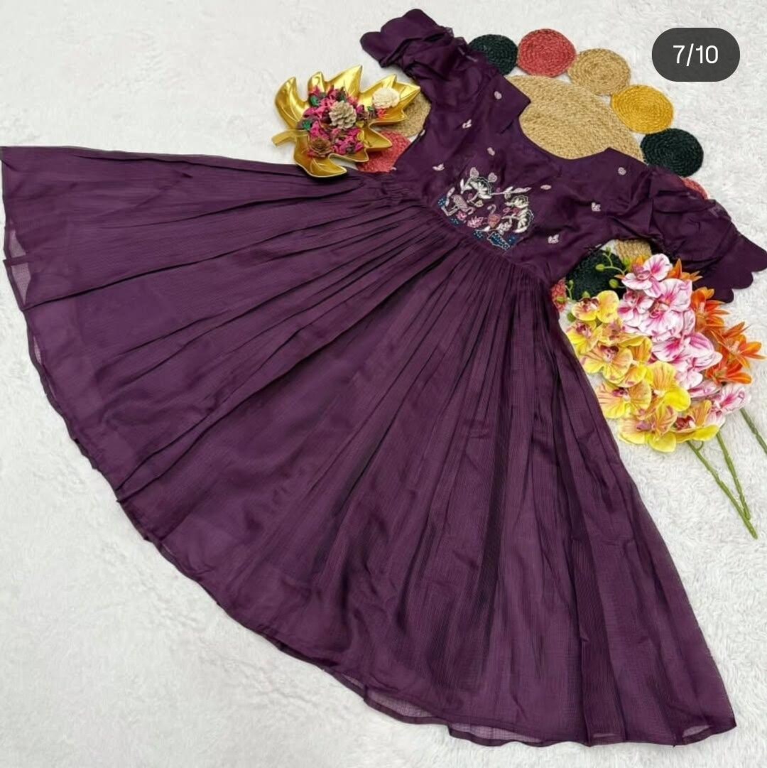 Purple Embroidery Kota Frock/gown - Etsy