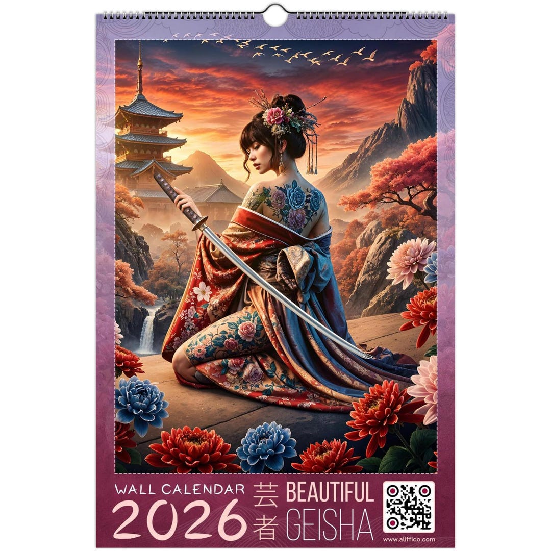 Geisha Samurai Wall Calendar 2026 for Home Office or Homeschool ...
