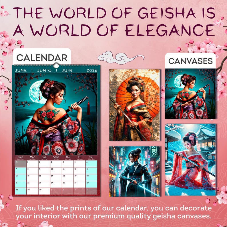 Geisha Samurai Wall Calendar 2026 for Home Office or Homeschool ...