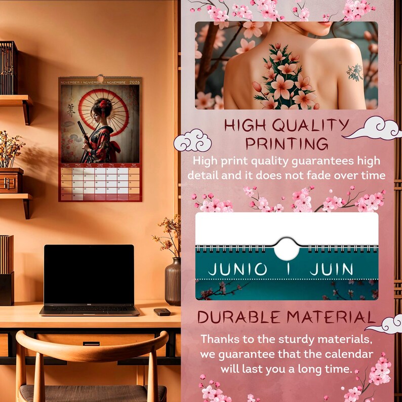 Geisha Samurai Wall Calendar 2026 for Home Office or Homeschool ...