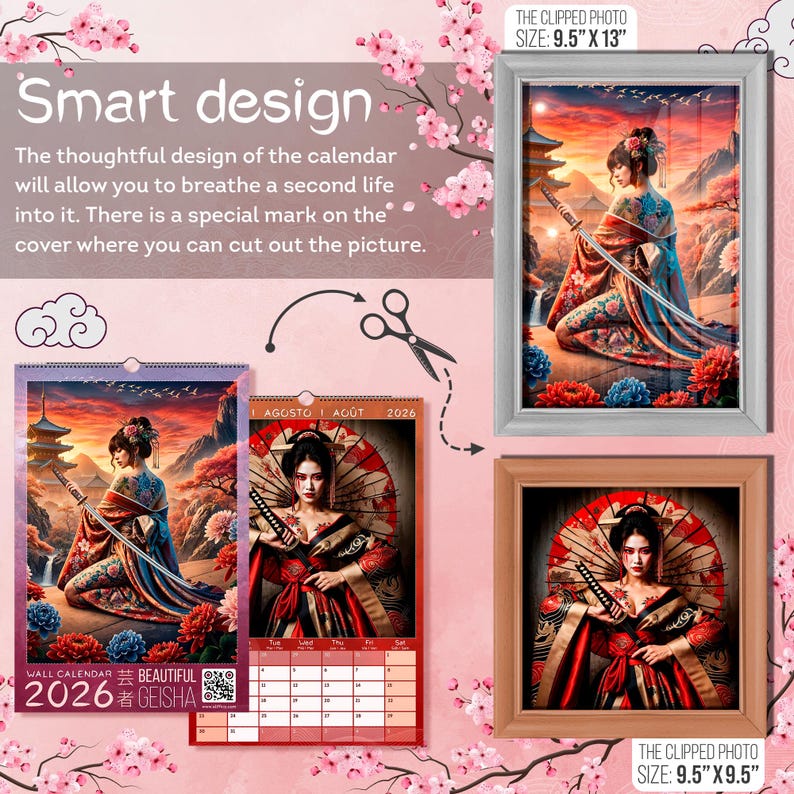 Geisha Samurai Wall Calendar 2026 for Home Office or Homeschool ...