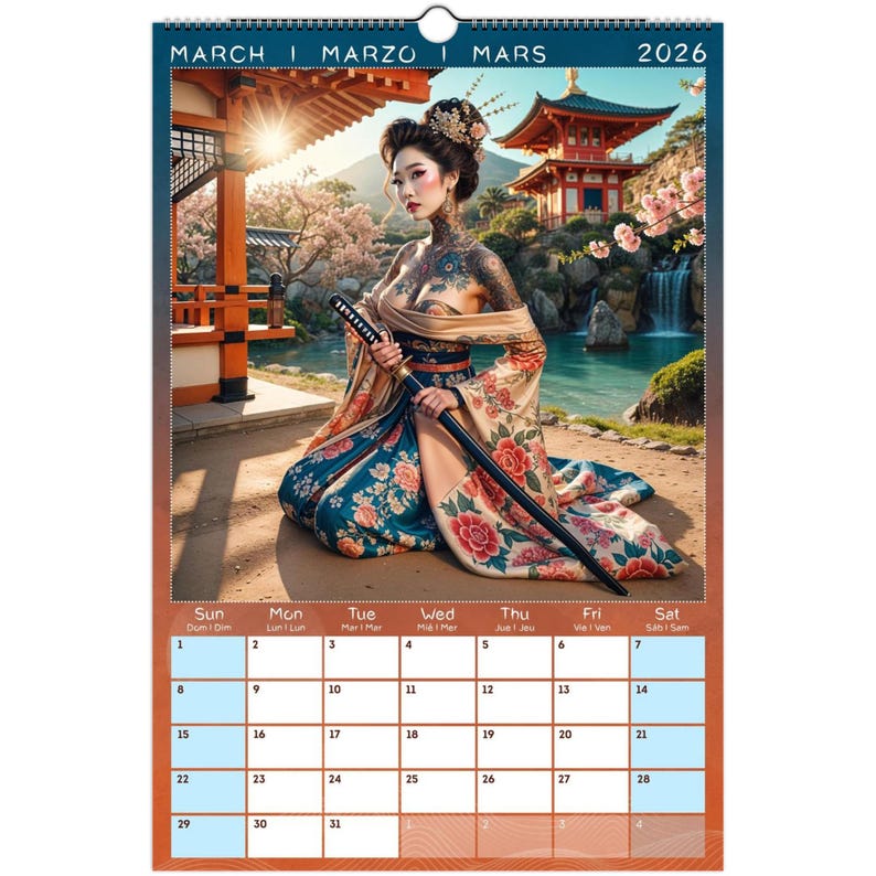 Geisha Samurai Wall Calendar 2026 for Home Office or Homeschool ...