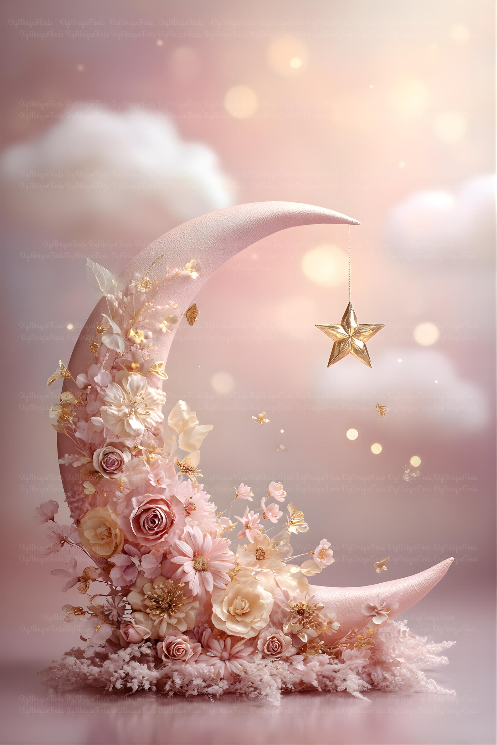 Floral Crescent Moon Backdrop, Maternity Backdrops, Studio Digital ...