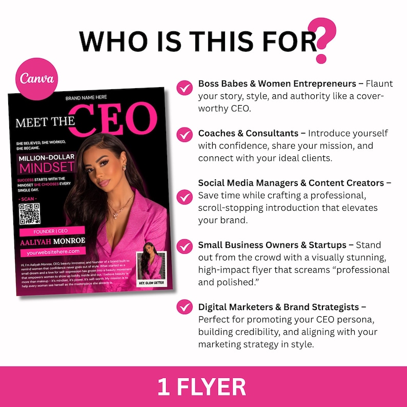 Meet the CEO Flyer Template, Girl Boss Business Branding Flyer, Small ...