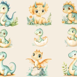 Watercolor Dinosaur Clipart Bundle Cute Dino Clipart Baby Dinosaur ...