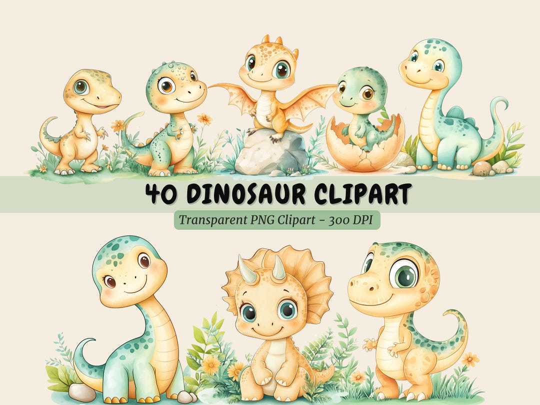 Watercolor Dinosaur Clipart Bundle Cute Dino Clipart Baby Dinosaur ...