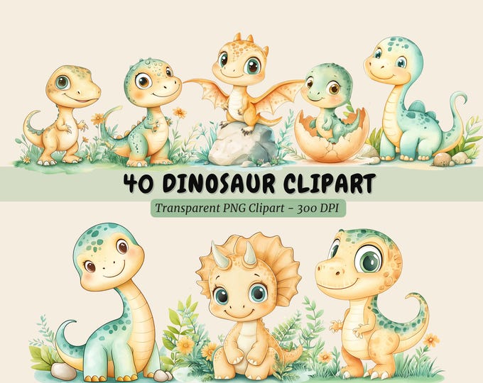 Pastel Dinosaurs Watercolor Clipart PNG Jurassic Elements Baby Dino ...