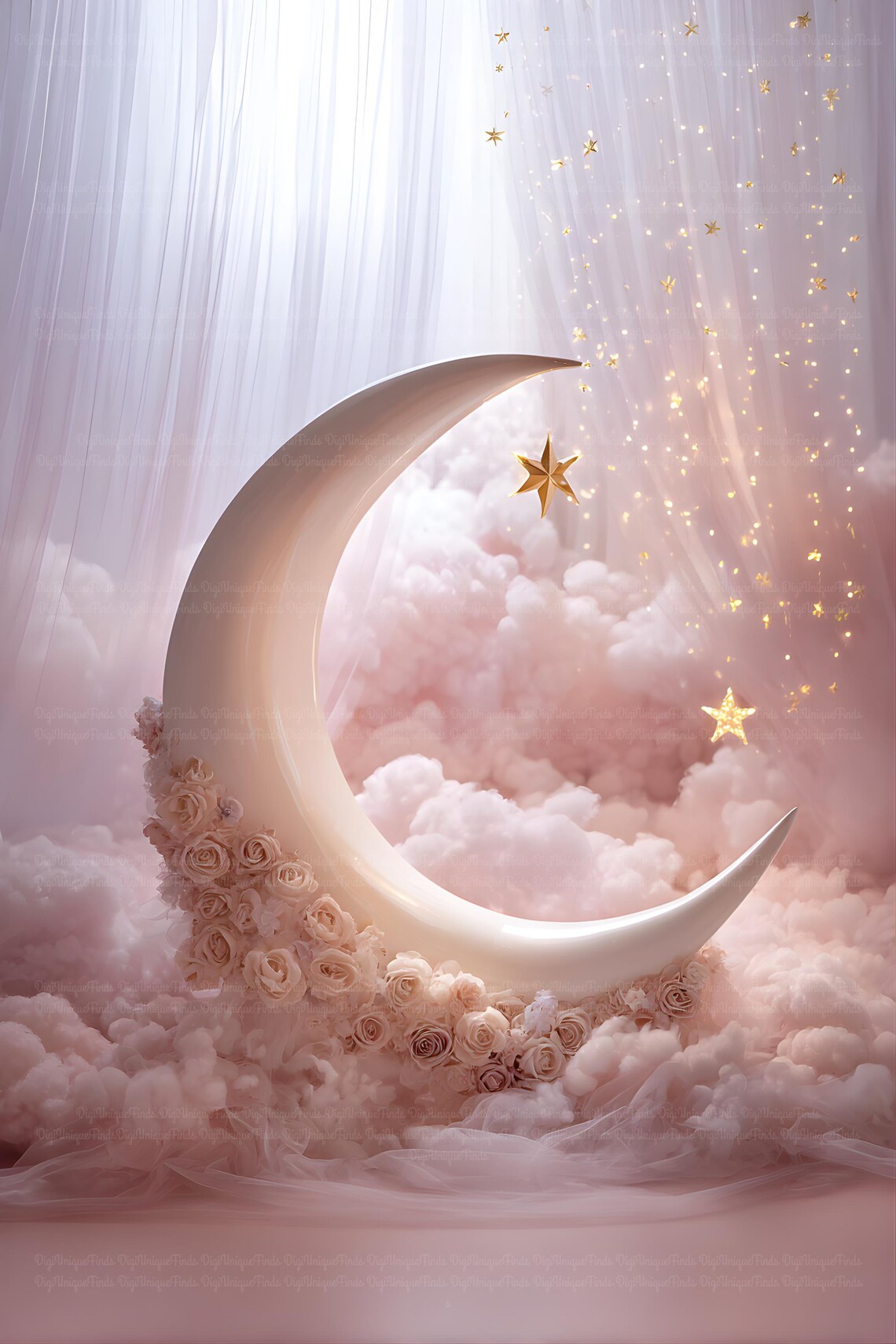 Floral Crescent Moon Backdrop, Maternity Backdrops, Studio Digital ...