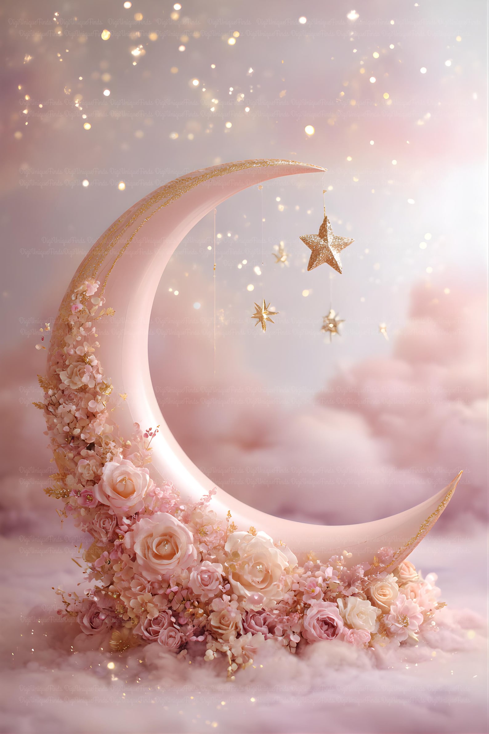 Floral Crescent Moon Backdrop, Maternity Backdrops, Studio Digital ...