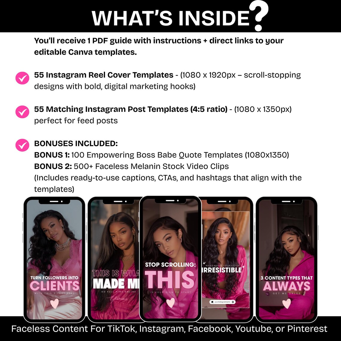 Faceless Instagram Reel Cover, Faceless Melanin Reels Canva Templates ...
