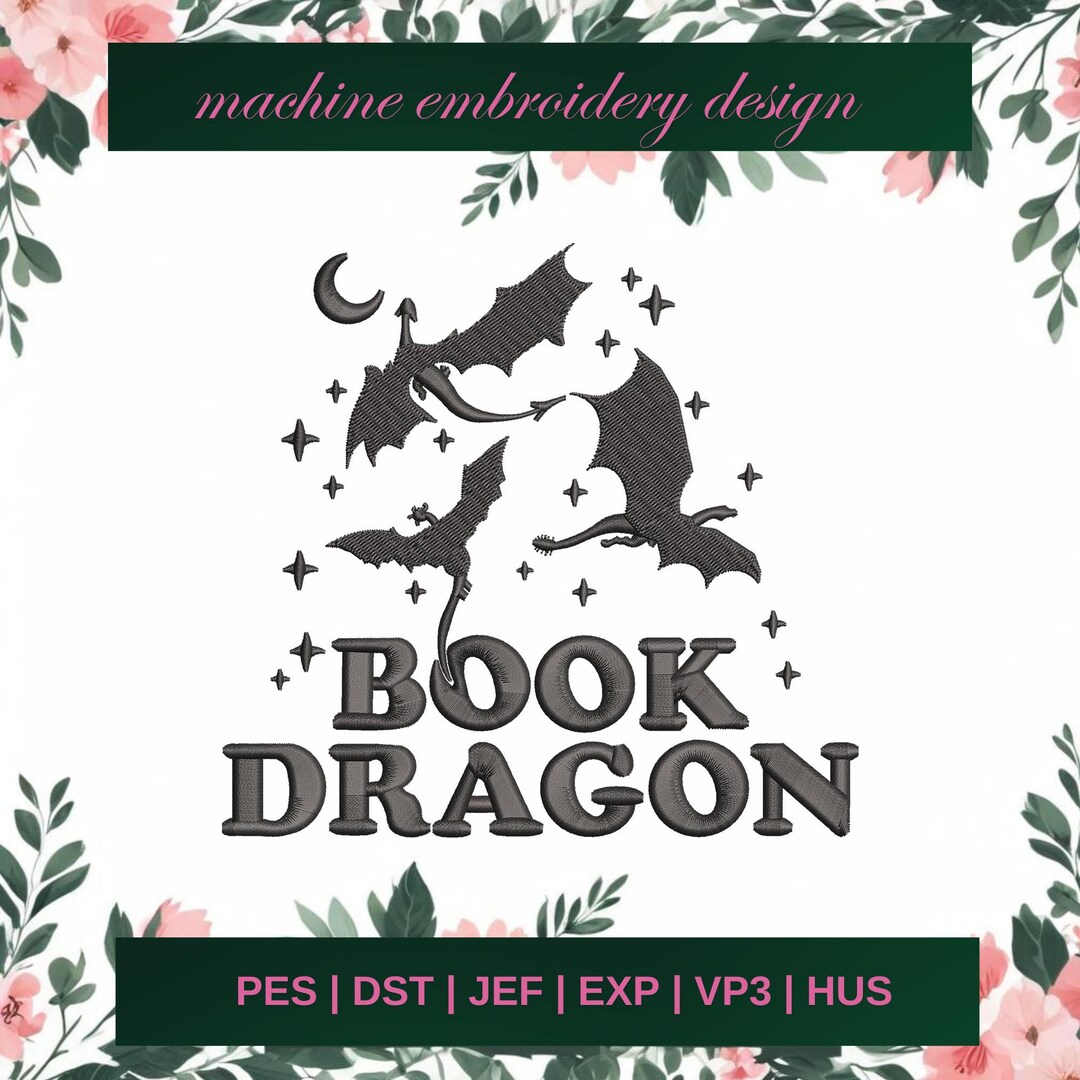 Book Dragon Embroidery Designs,fantasy Reader Machine Embroidery ...