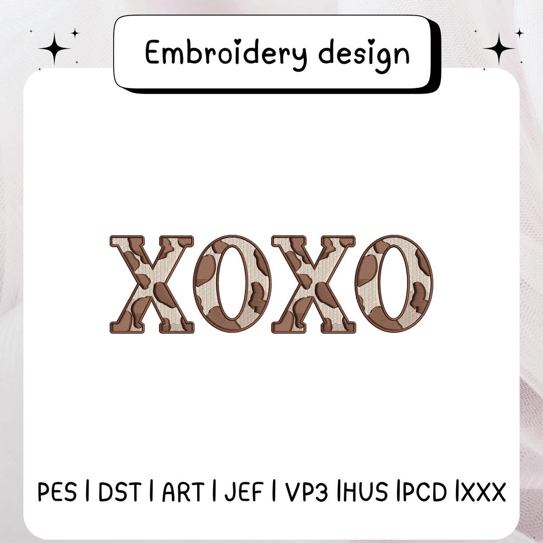 Cow Print XOXO Embroidery Design, Brown Animal Pattern Alphabet Letters ...
