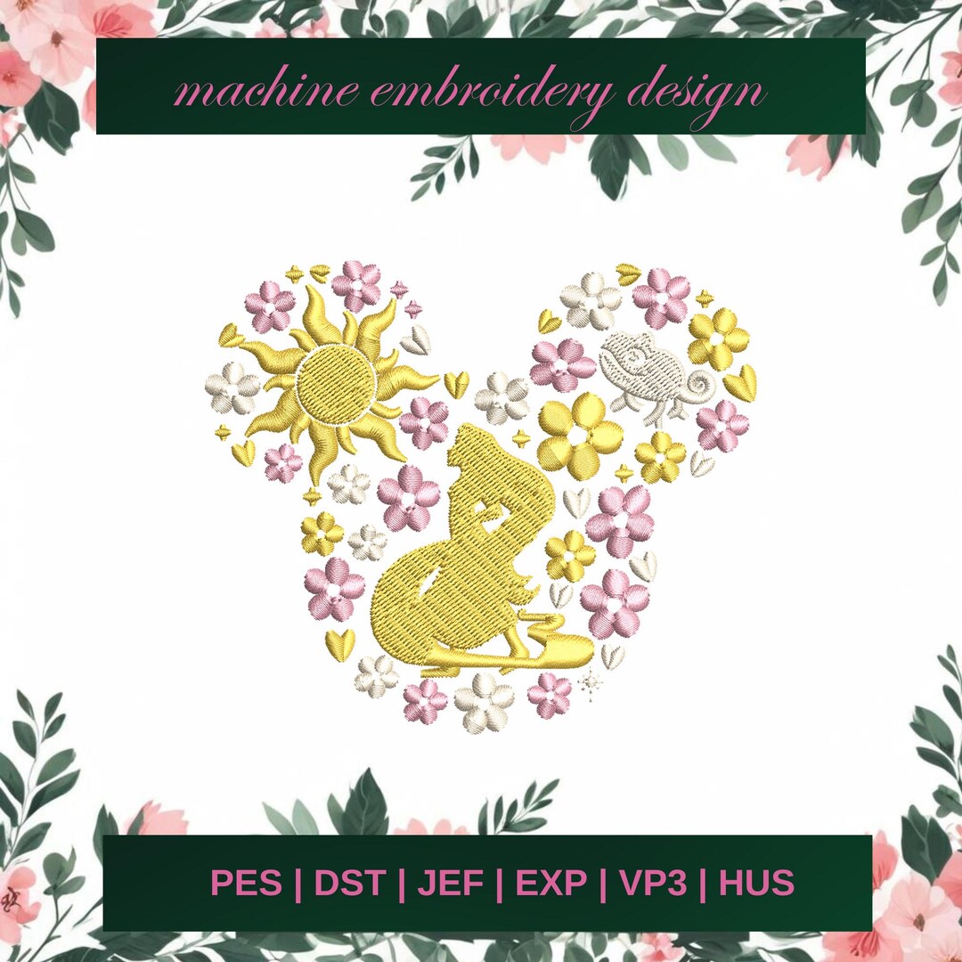 Princess Embroidery Designs, Princess Long Hair Machine Embroidery ...