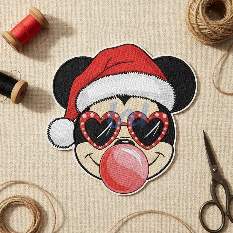 Cool Mouse Head Patch, Santa Hat Heart Sunglasses Embroidery, Red ...