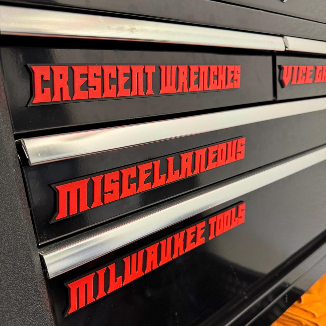 Custom 3D Printed Toolbox Labels (set of 5) - Magnetic Tool Drawer Tags ...