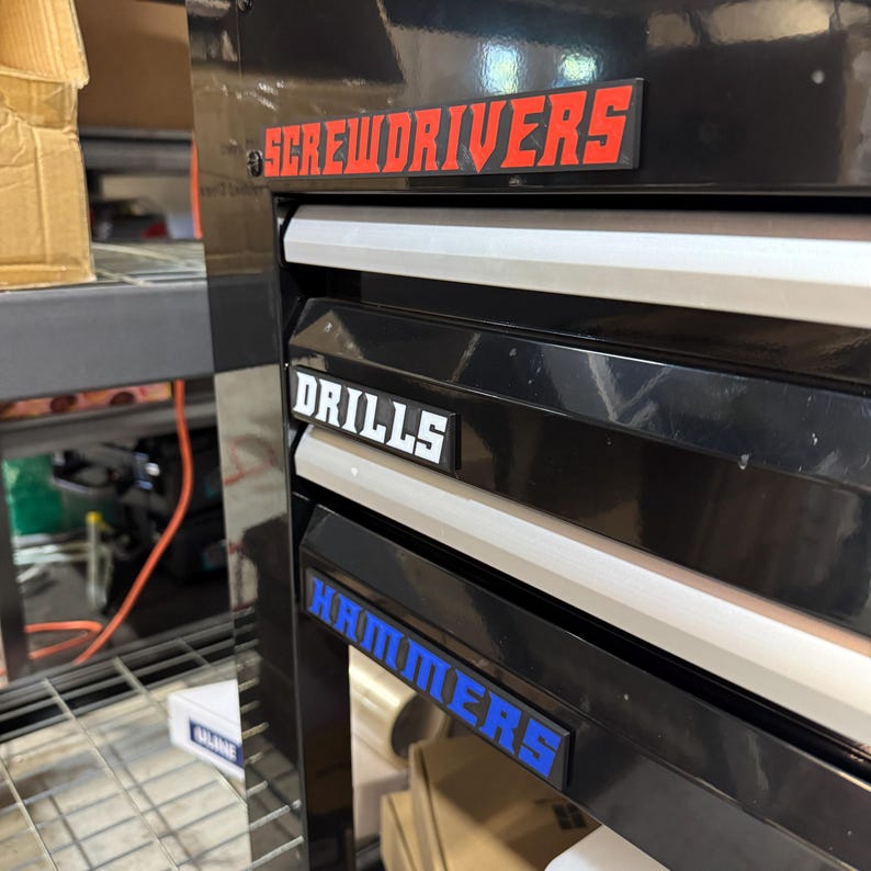 Custom 3D Printed Flat Text Toolbox Labels (set of 5) - Magnetic Tool ...