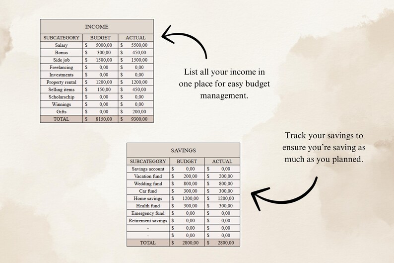 Monthly Budget Spreadsheet Template Excel & Google Sheets Track Income ...