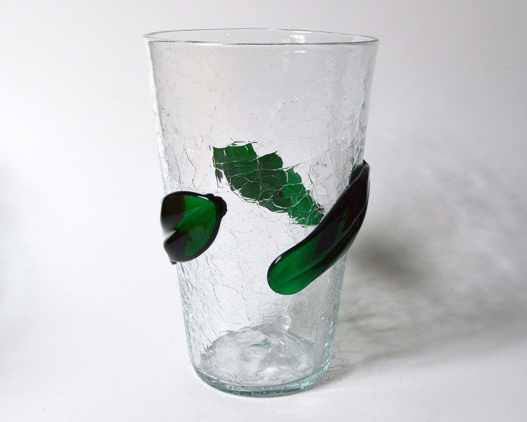Vintage BLENKO GLASS 366 Emerald Crystal Crackle Leaf Vase - Etsy