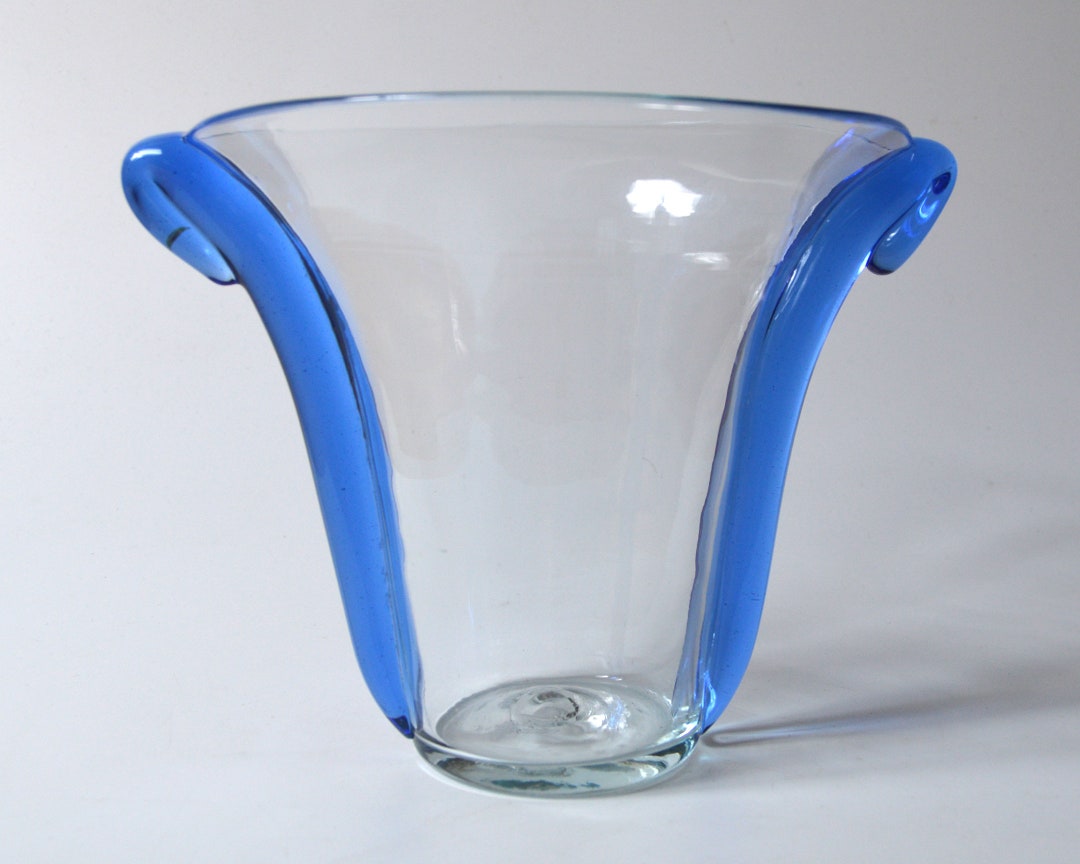 Vintage BLENKO Glass 519s Pre-designer Sky Blue Handled Oval Vase - Etsy