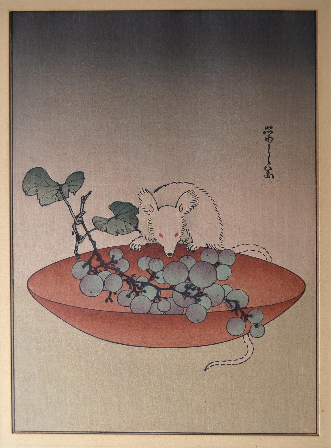 Vintage HOSODA EISHI Woodblock Print Mouse and Grapes - Etsy