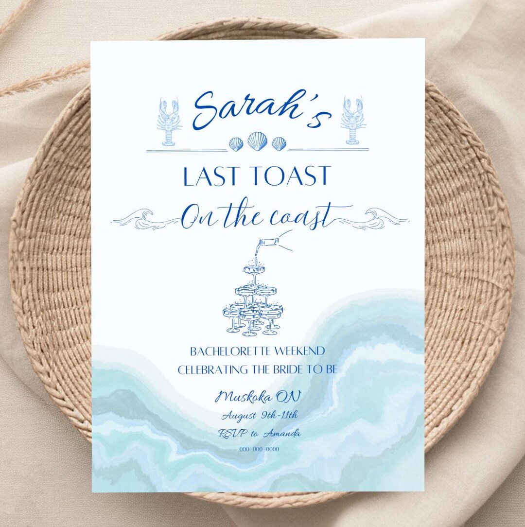 EDITABLE Coastal Bachelorette Party Printables – Last Toast on the ...