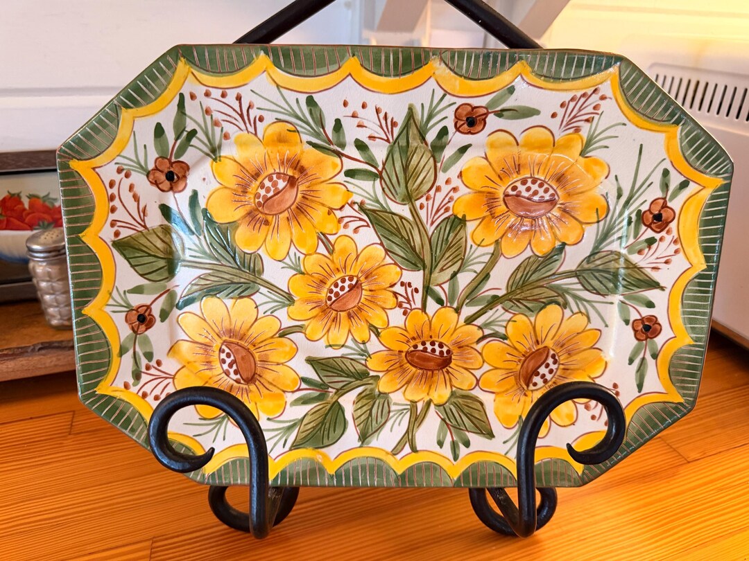 Vintage Anibal Rosado Sunflower Majolica Plate Portugal - Etsy