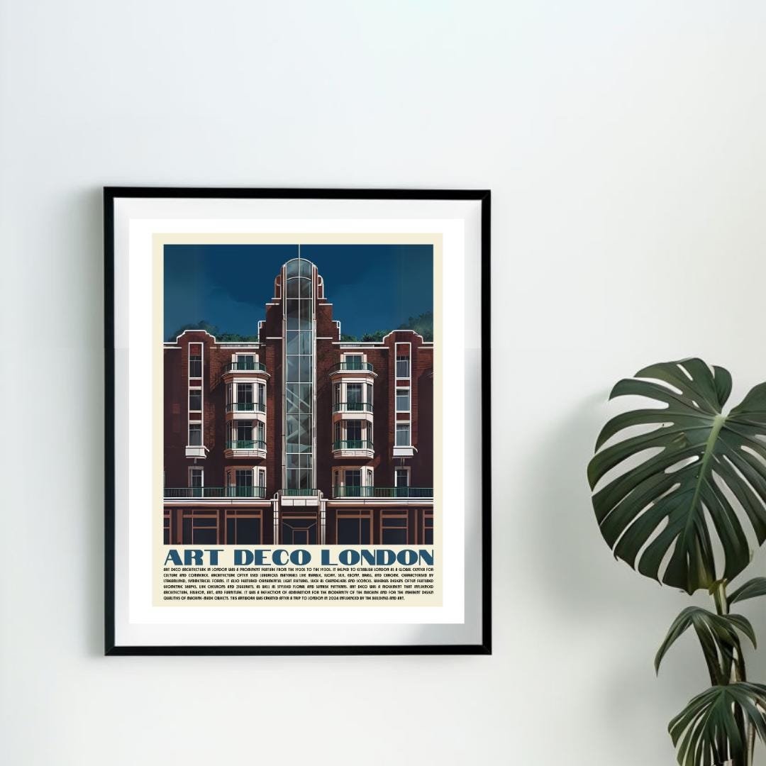 London Art Deco Matte Vertical Poster, Retro Wall Art, Unique Vintage ...