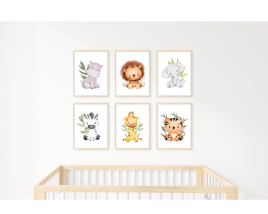 Baby Animals Nursery Wall Art Digital Download – 7 Prints With Greenery ...