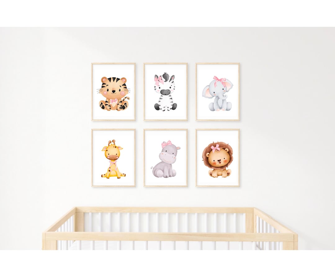 Baby Animals Nursery Wall Art Digital Download – 7 Prints With Pink ...