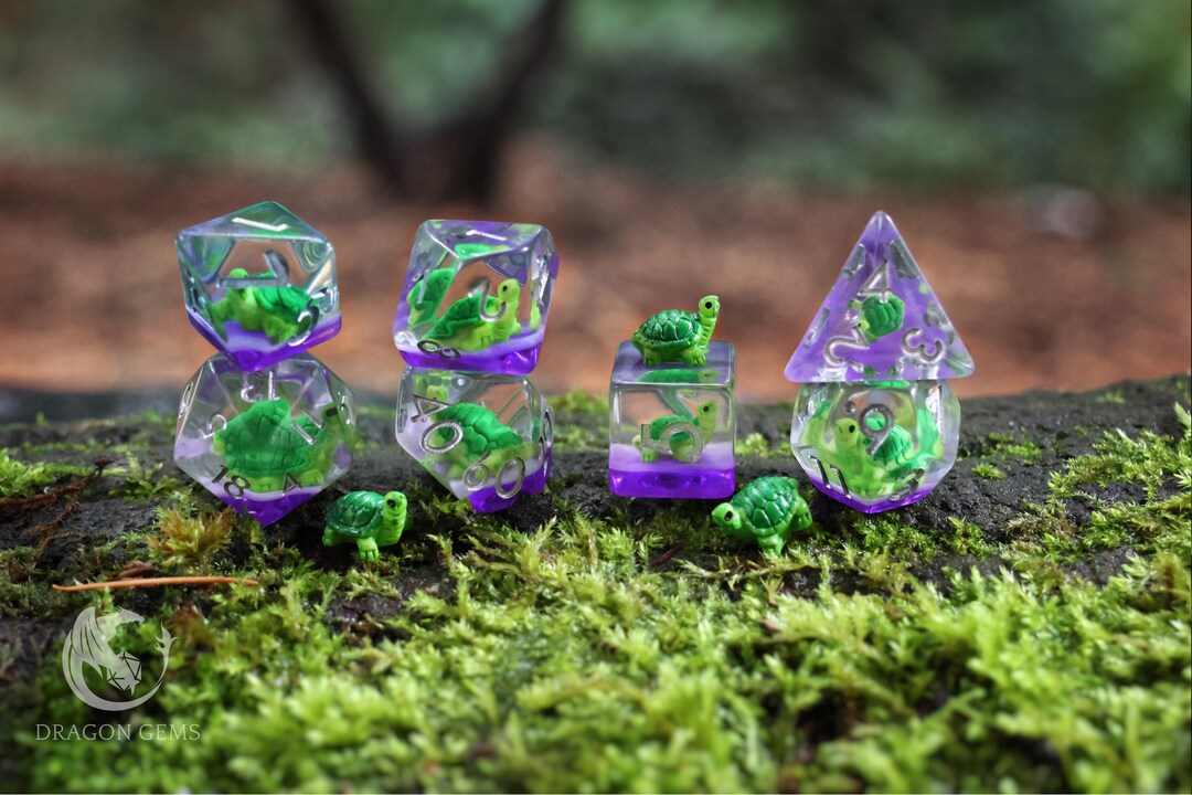 Turtle Dice Set, Set-of-7, Polyhedral Dice With Turtles Inside ...