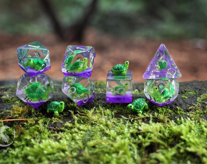 Turtle Dice Set, Set-of-7, Polyhedral Dice With Turtles Inside ...