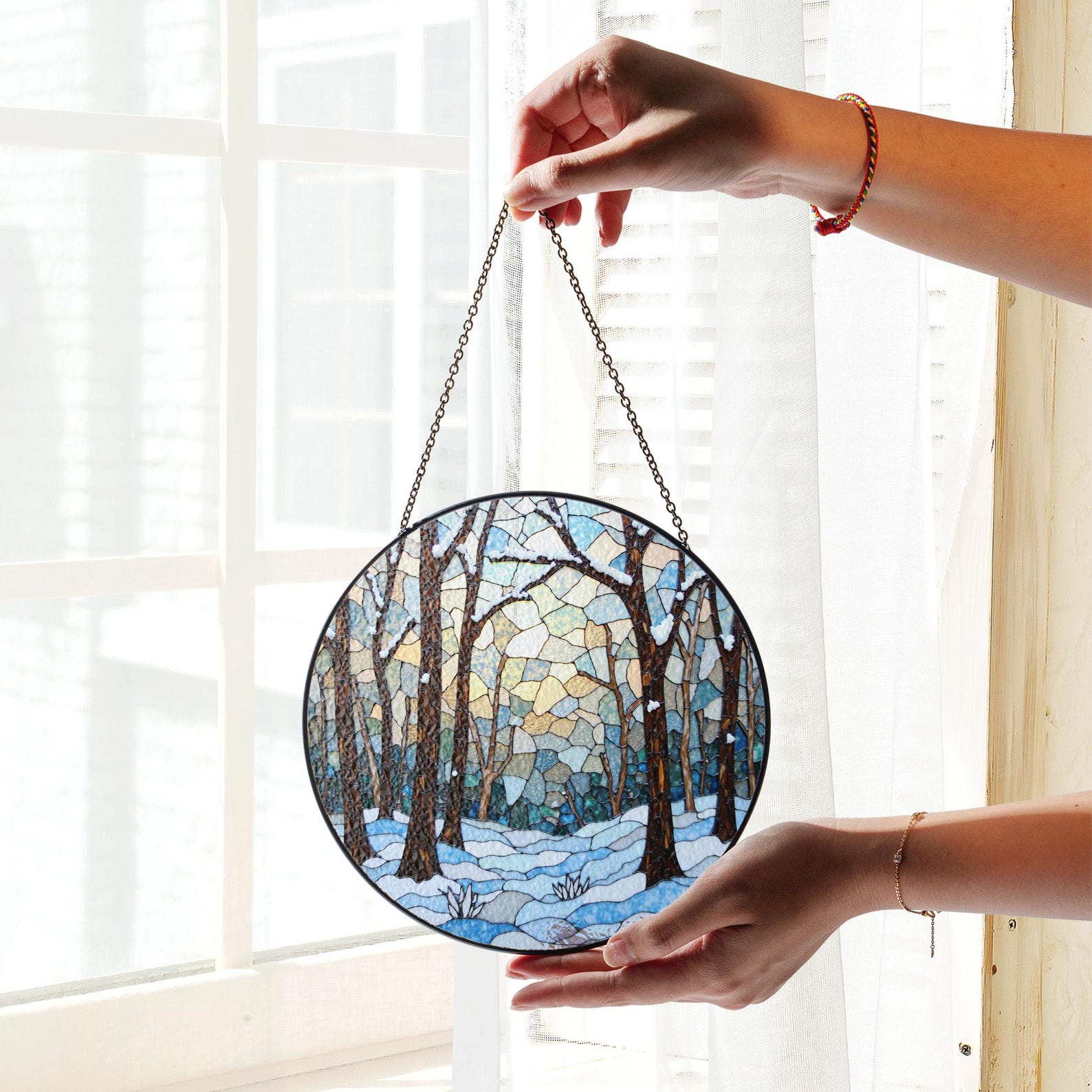 Winter Forest Stained Glass Suncatcher Gift for Nature Lovers Home ...