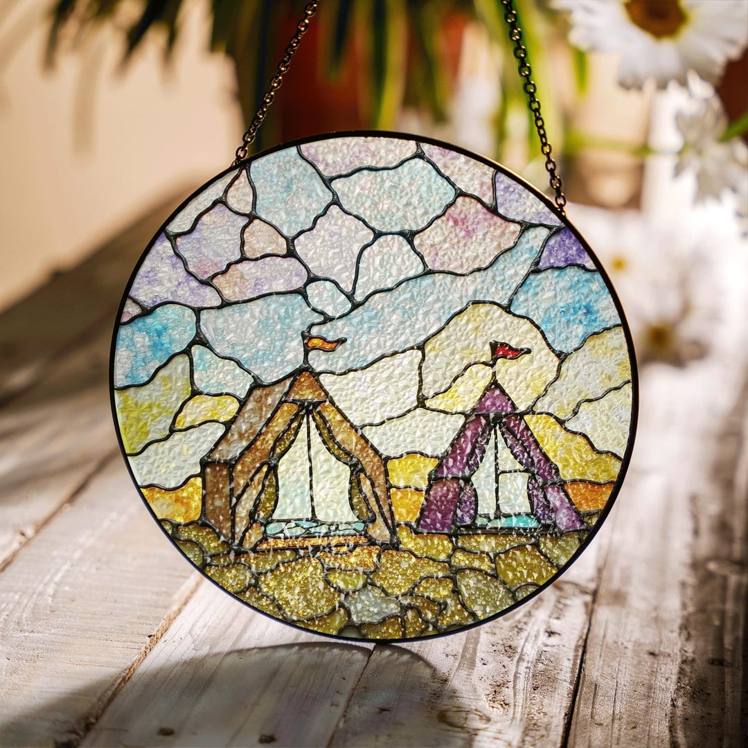 Tented Stained Glass Suncatcher Camp Decor Handmade Window Art Gift for ...