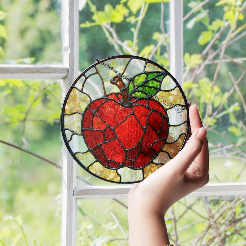 Stained Glass Apple Suncatcher Window Decor Gift for Teacher Birthday ...