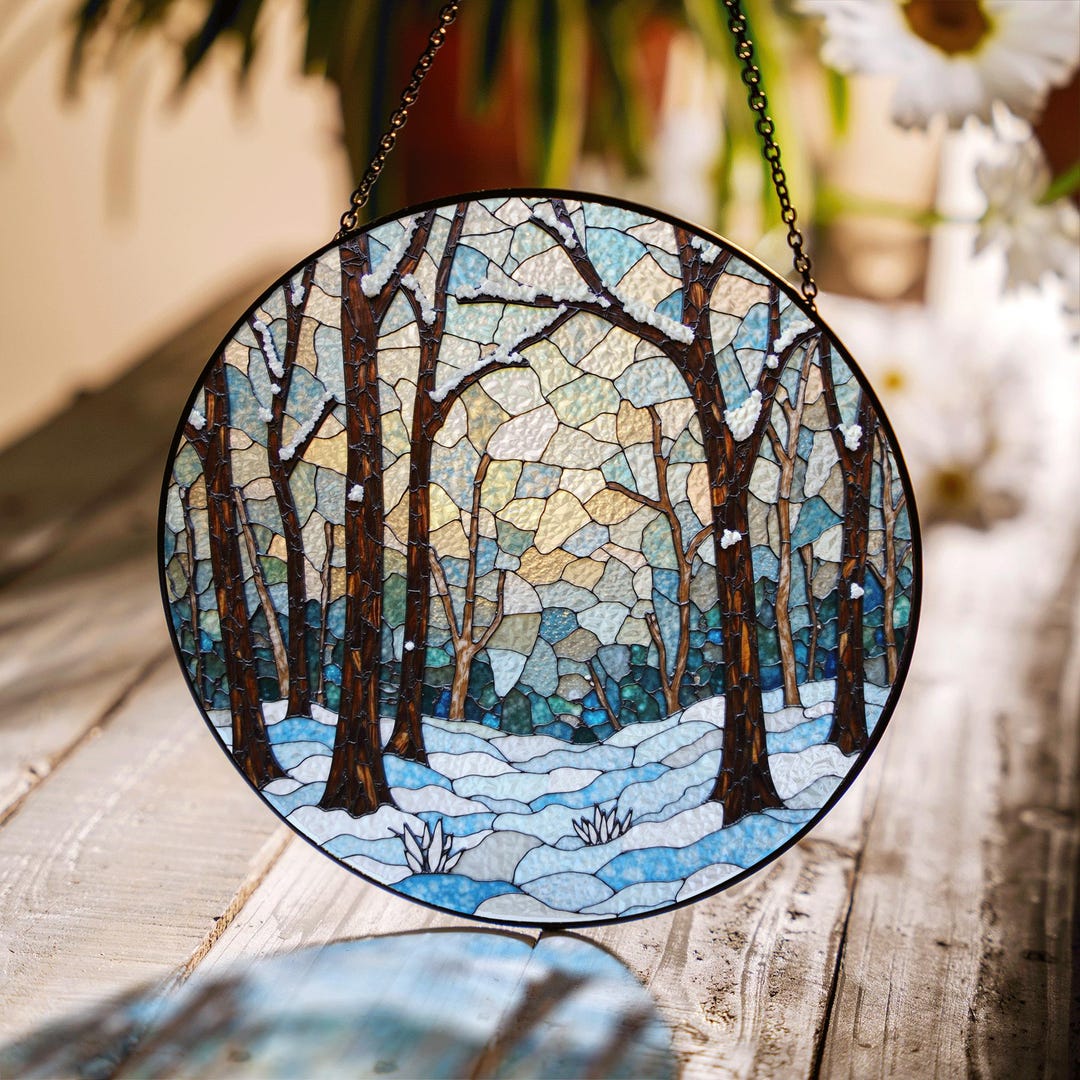 Winter Forest Stained Glass Suncatcher Gift for Nature Lovers Home ...