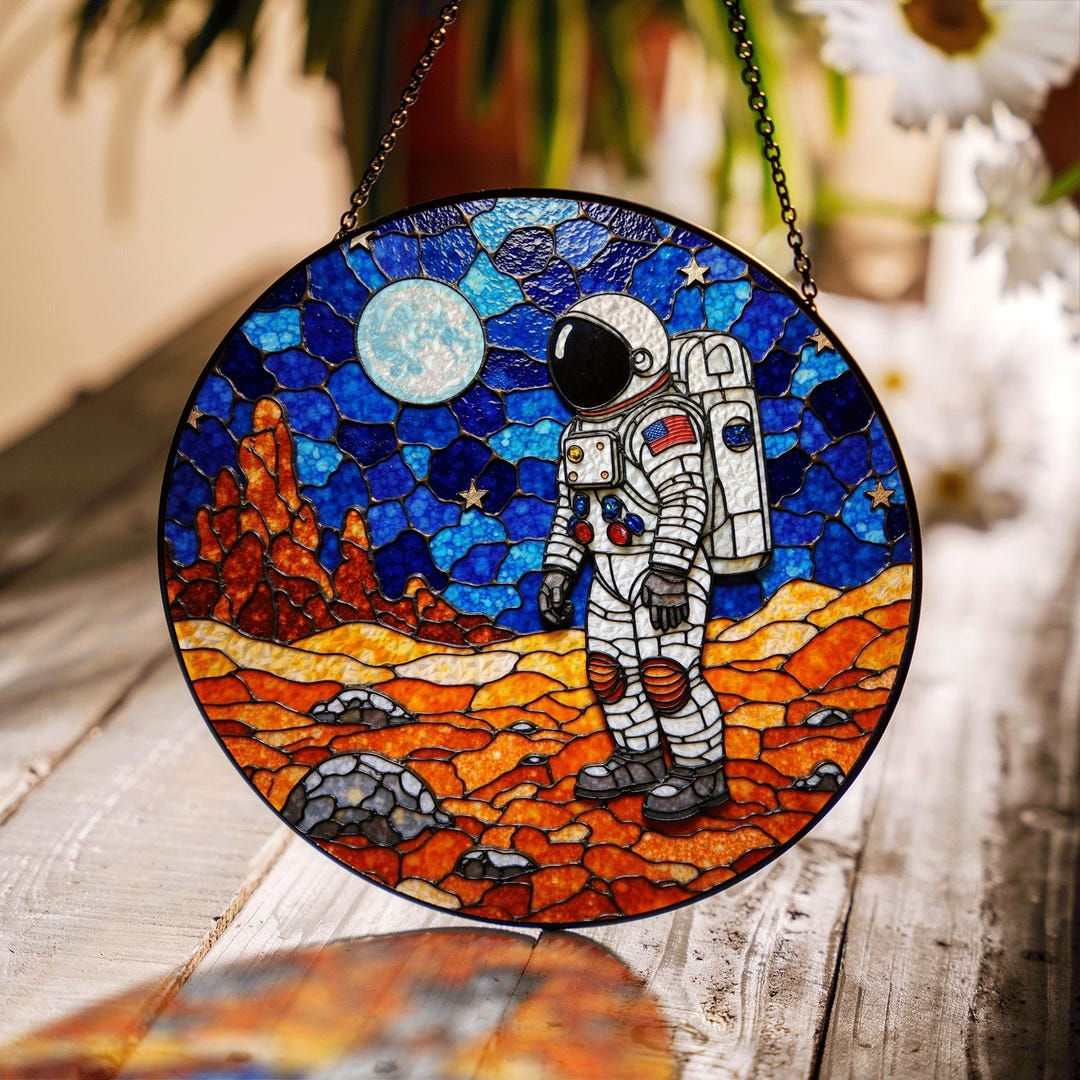 Astronaut Stained Glass Suncatcher Space Moon Gift for Space Lovers - Etsy