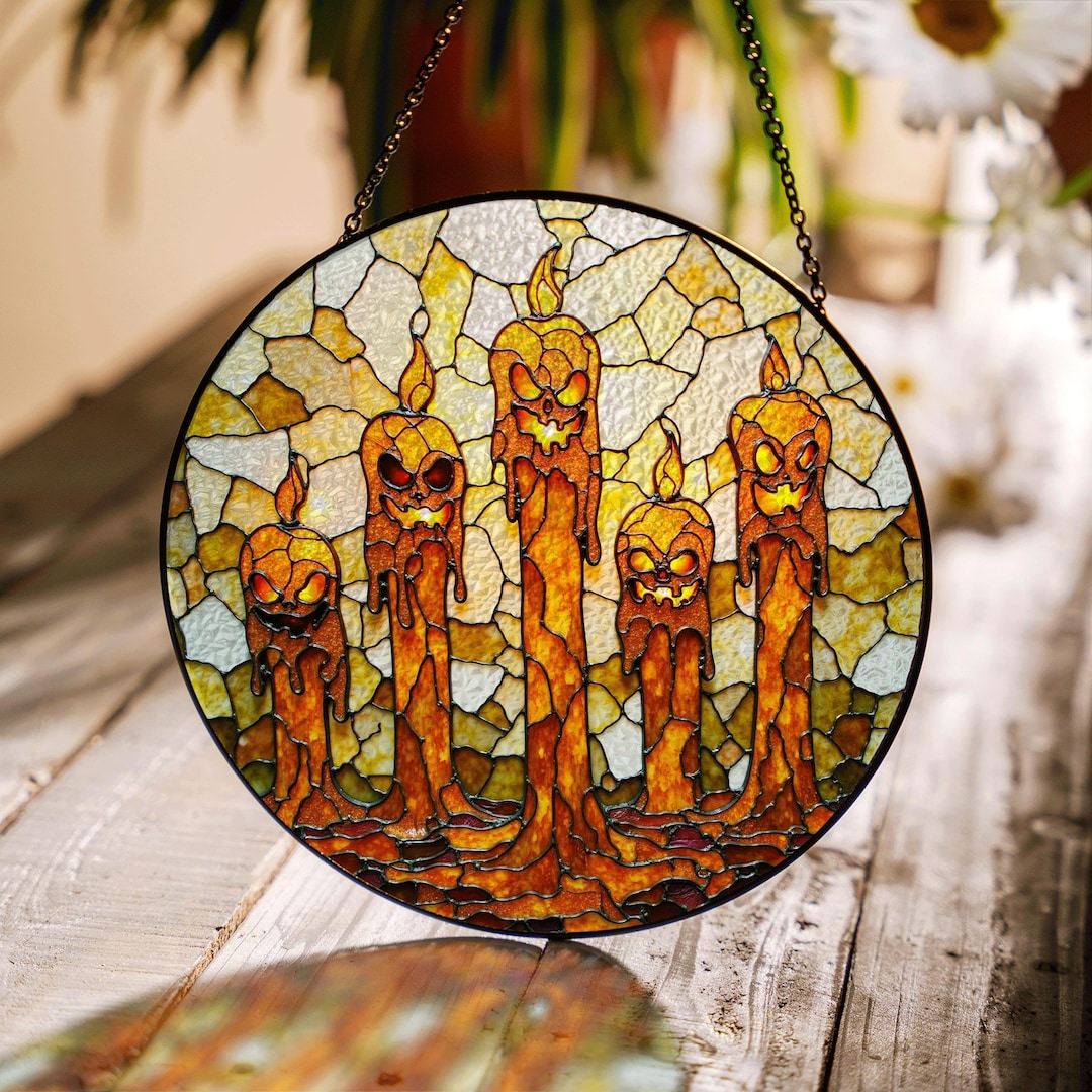 Creepy Melting Candles Stained Glass Suncatcher Gothic Window Decor ...