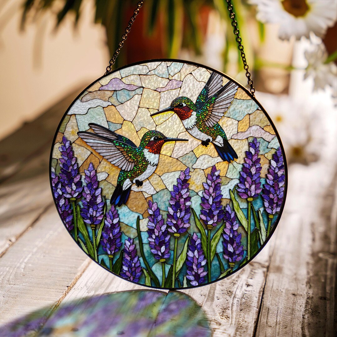 Hummingbirds Lavender Art Glass Window Decor Suncatcher Gift for Mom - Etsy